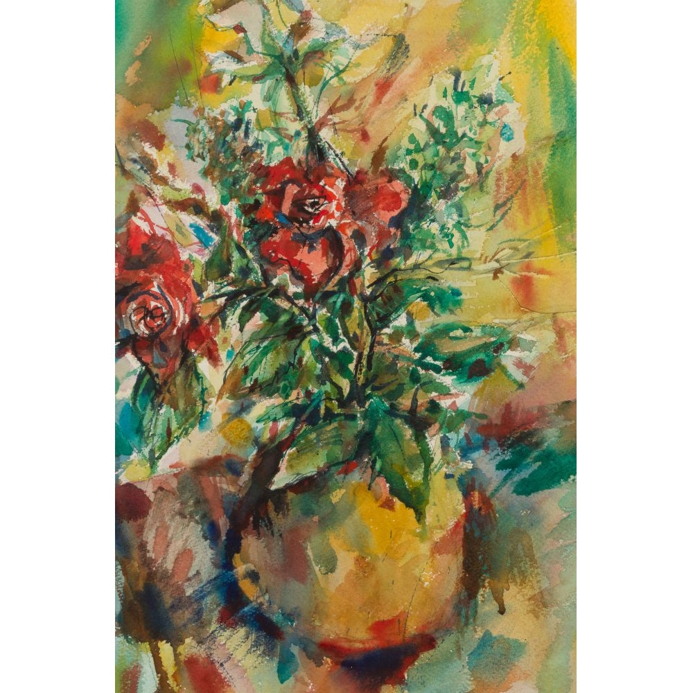 Harold Zisla | A colorful abstract composition; a floral still life ...