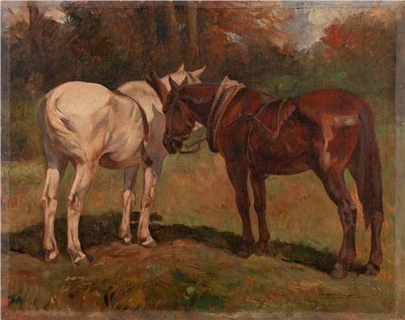 Tito Corbella | White horse and bay horse | MutualArt