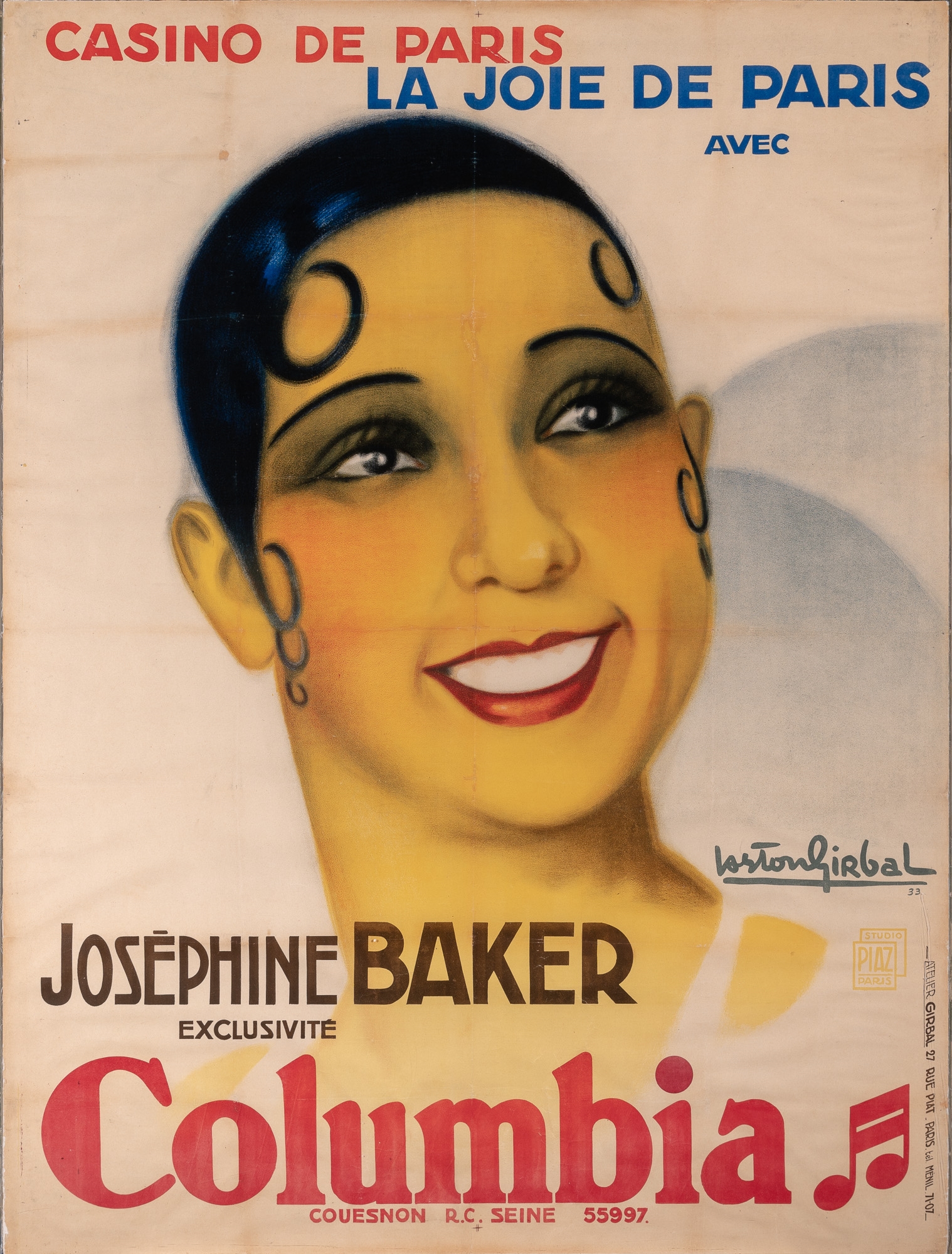 Gaston Girbal | A rare, large Josephine Baker poster printed in Paris ...
