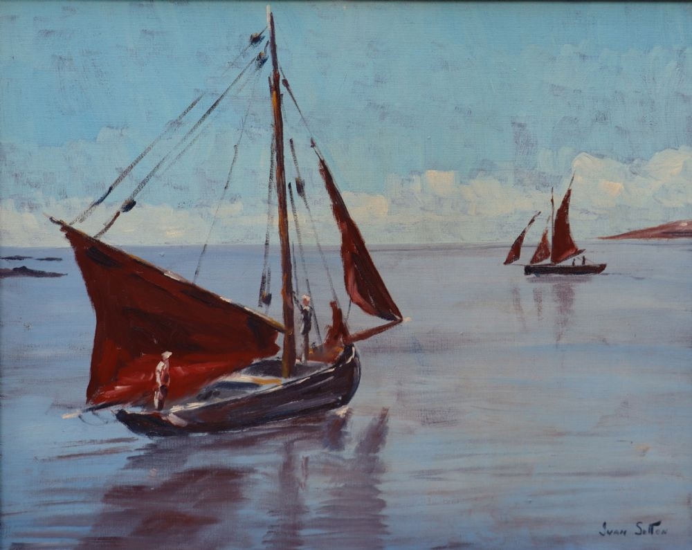 Ivan Sutton | GALWAY HOOKERS SETTING SAIL OFF KINVARD | MutualArt