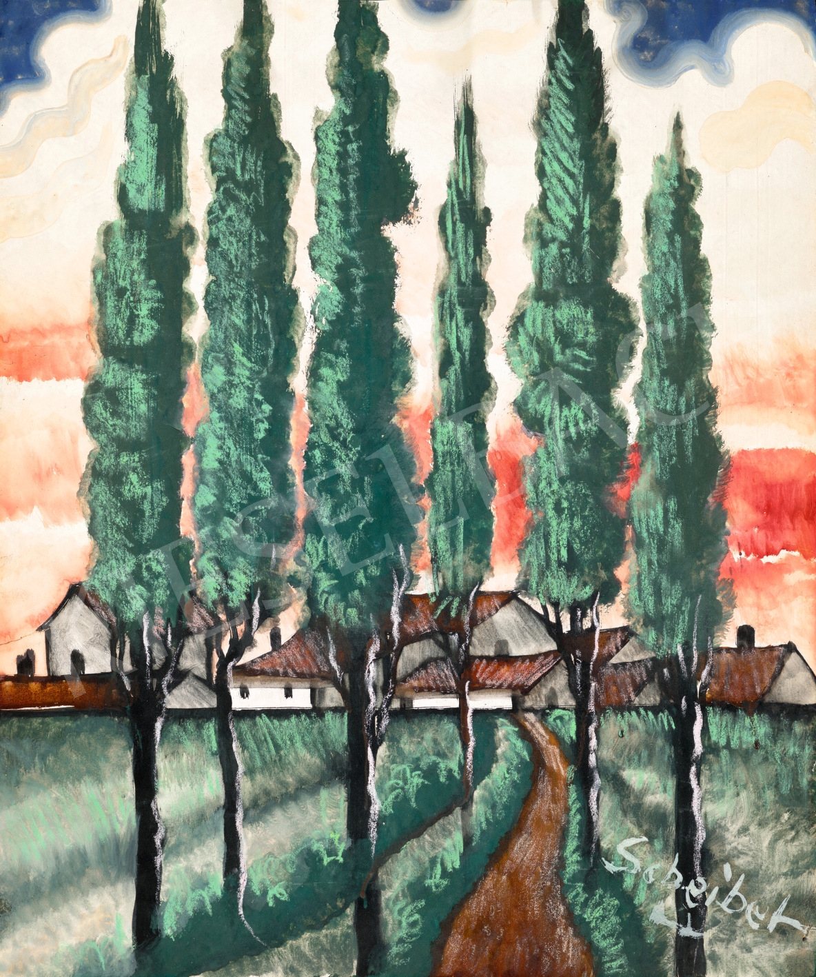 Hugó Scheiber | Crimson Sky (1930s) | MutualArt