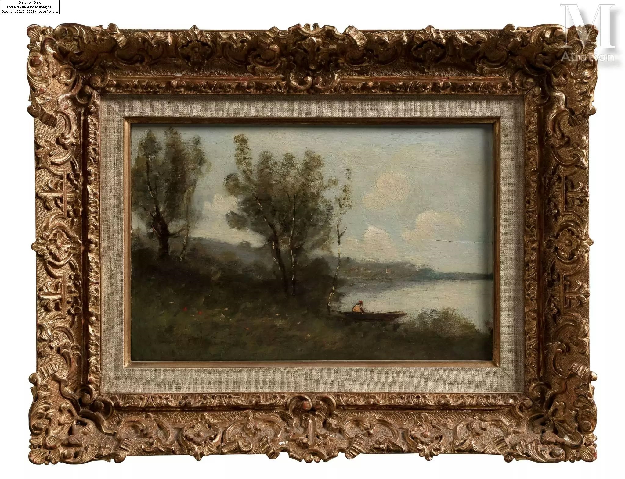 Jean Baptiste Camille Corot | Barque et pêcheur au bord du lac | MutualArt