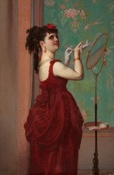 Franz Verhas | Jeune femme au collier de perles enfilant ses gants ...