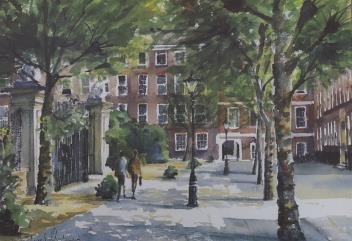 Michael Aubrey | Street scene with two figures | MutualArt