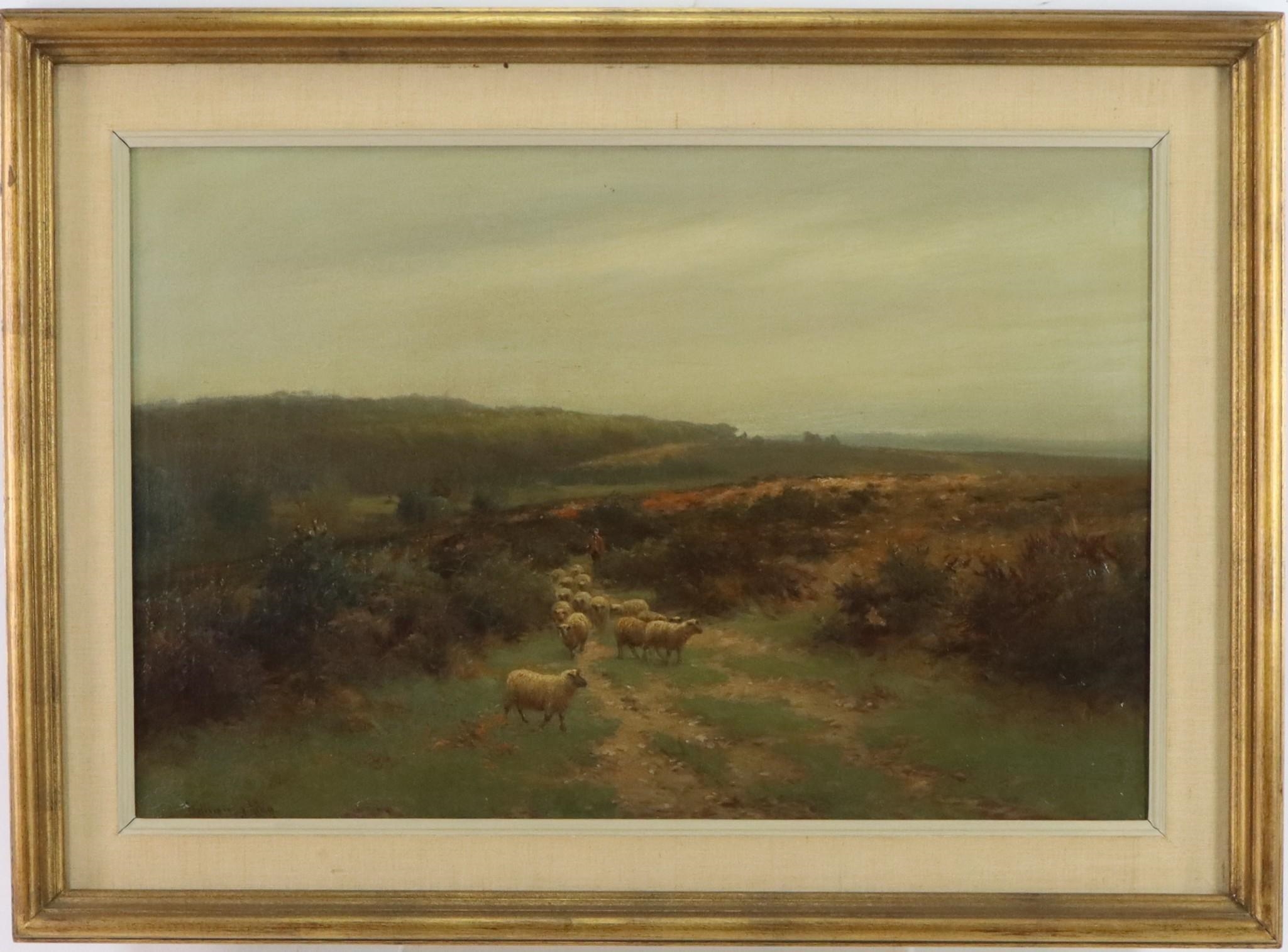 William Joseph King | Flock of sheep and young herder | MutualArt