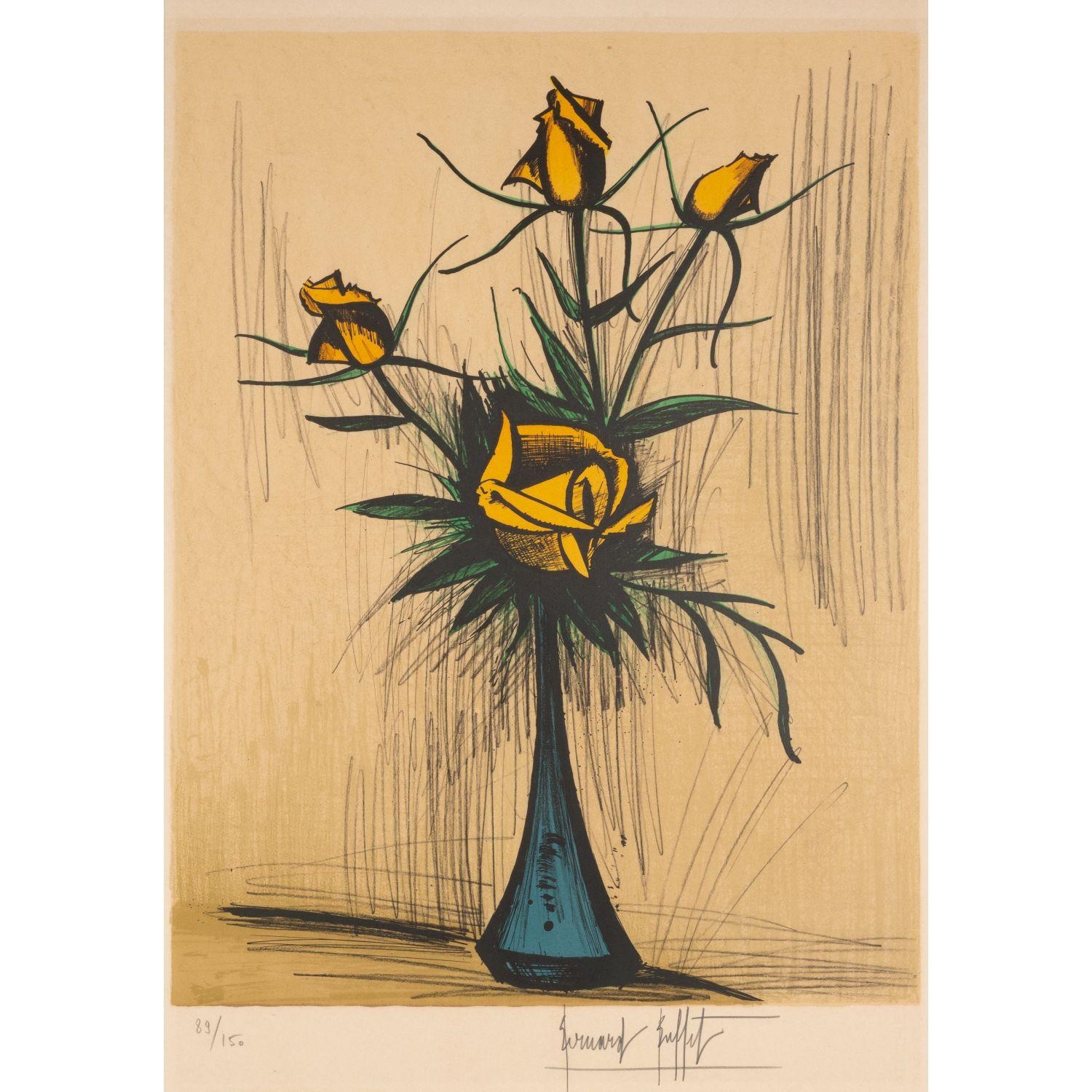 Bernard Buffet | Roses dans un vase bleu | MutualArt
