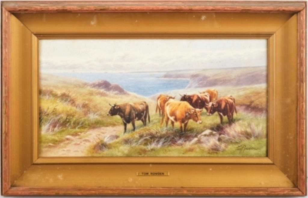 Thomas Rowden | Cattle grazing against the sea | MutualArt