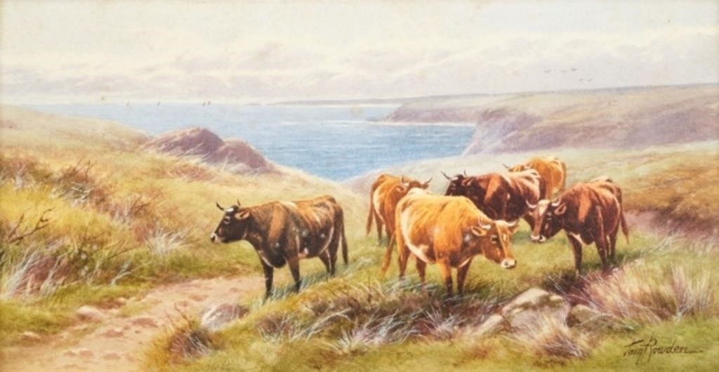 Thomas Rowden | Cattle grazing against the sea | MutualArt