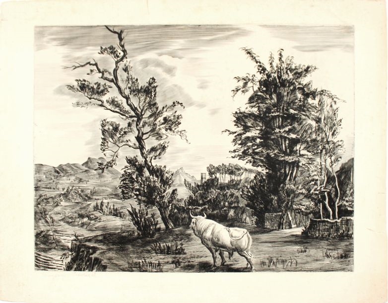 Albert Decaris | Landscape with bull | MutualArt