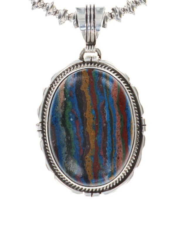 The Collective | Navajo T Etsitty Silver Rainbow Calsilica Necklace ...