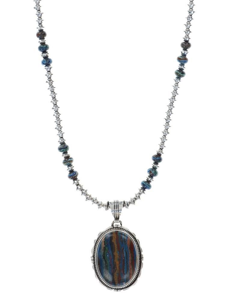 The Collective | Navajo T Etsitty Silver Rainbow Calsilica Necklace ...