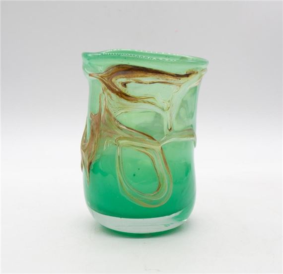 Peter Layton | Peter Layton Studio glass vase green body with applied ...