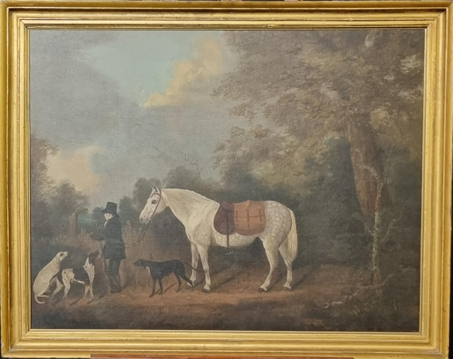 Clifton Tomson | sporting scene with grey pony bearing saddle bags ...