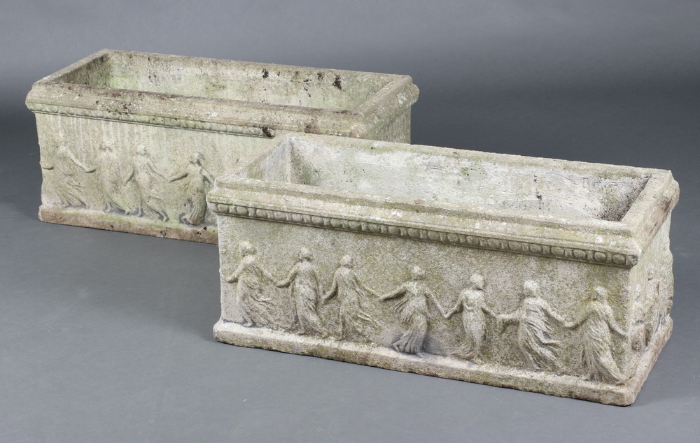 Planters | A pair of well weathered rectangular concrete garden planters 30cm h x 72cm w x 31cm ...