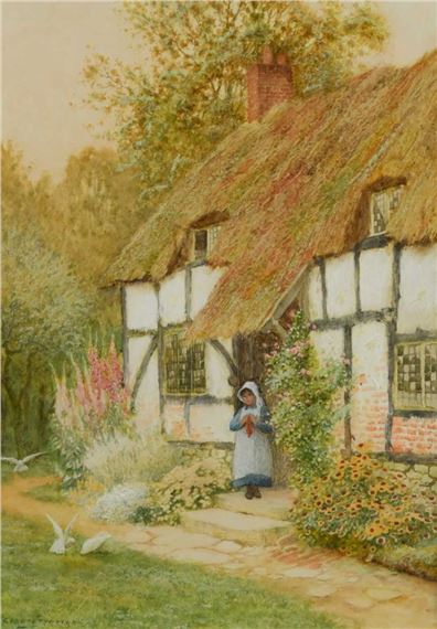 Arthur Claude Strachan | A girl by cottage door | MutualArt