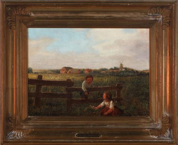 David Monies | Two children playing by a fence | MutualArt