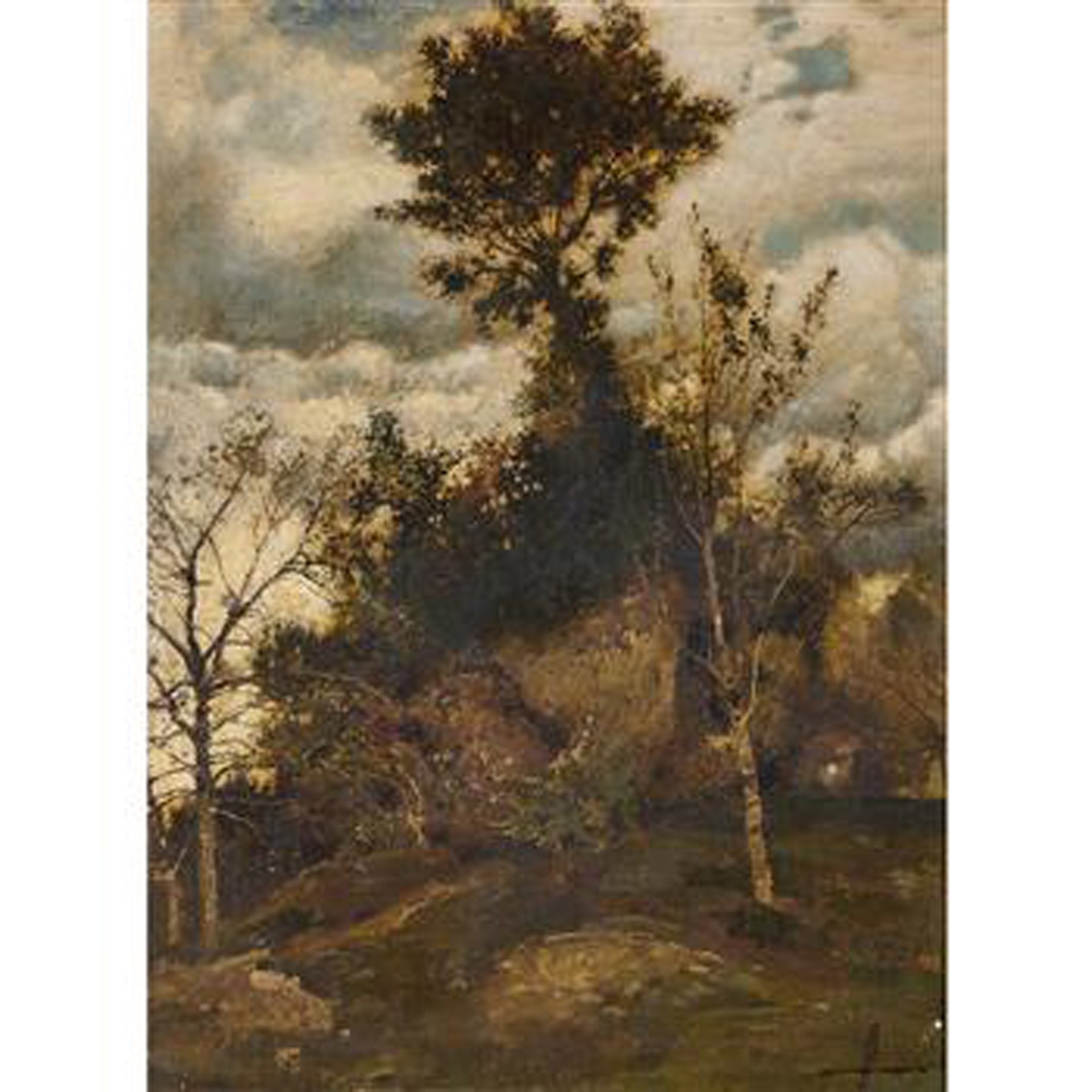 Karl Heffner | River landscape at evening light with a small town at ...