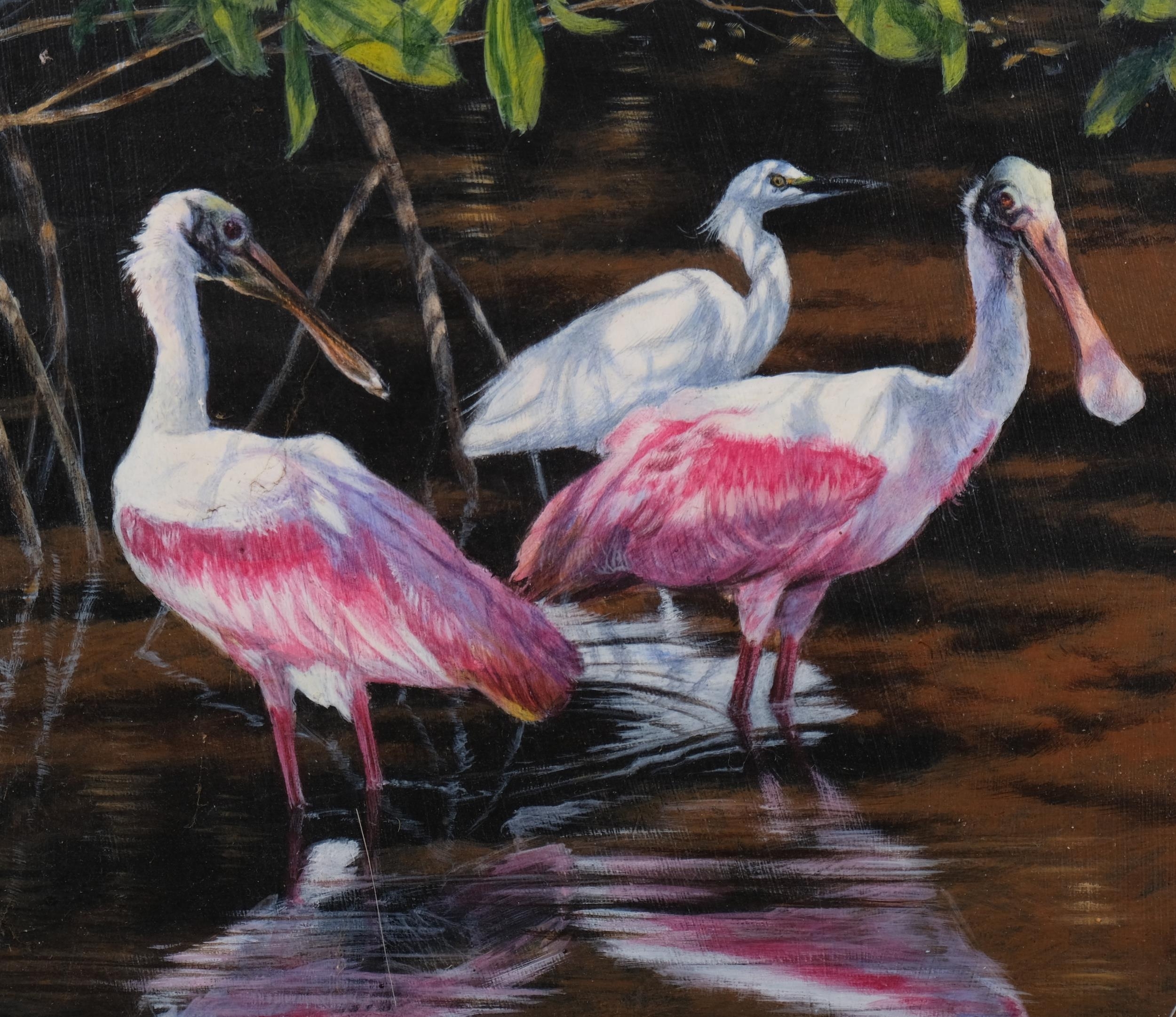 Matthew Hillier | spoonbills and snowy egret | MutualArt