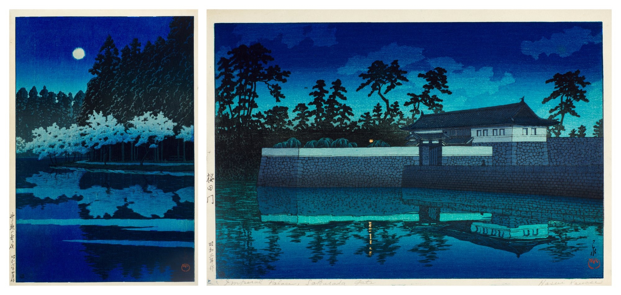Hasui Kawase | Two woodblock prints depicting night scenes (1928 ...