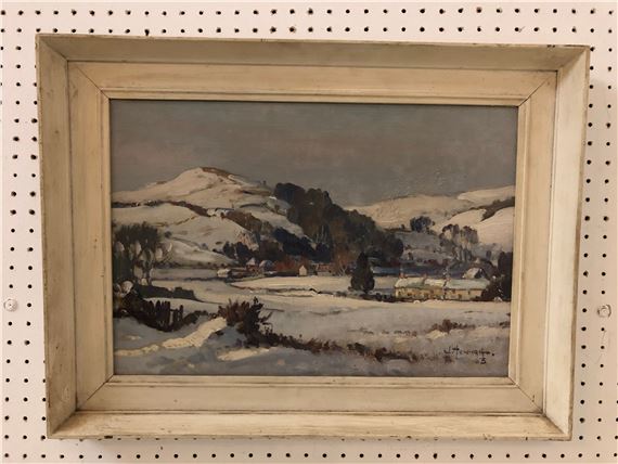 Joseph Edward Hennah | - Winter landscape with town in the valley ...