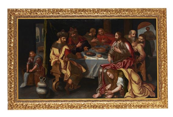 Flemish School, 16th Century | Mary Magdalene washing The Feet of Jesus in the house of Simon ...