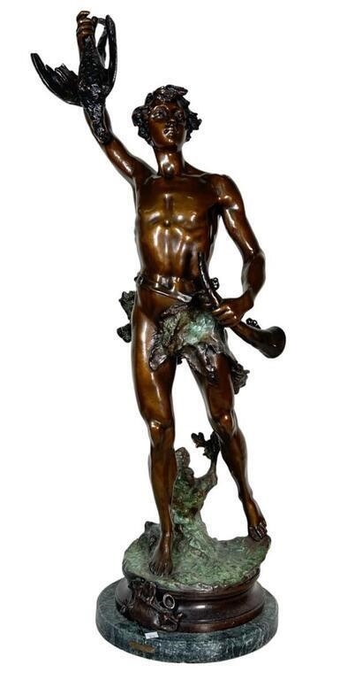 Adrien Etienne Gaudez | SIGNED ACTEON GREEK HUNTER BRONZE SCULPTURE ...