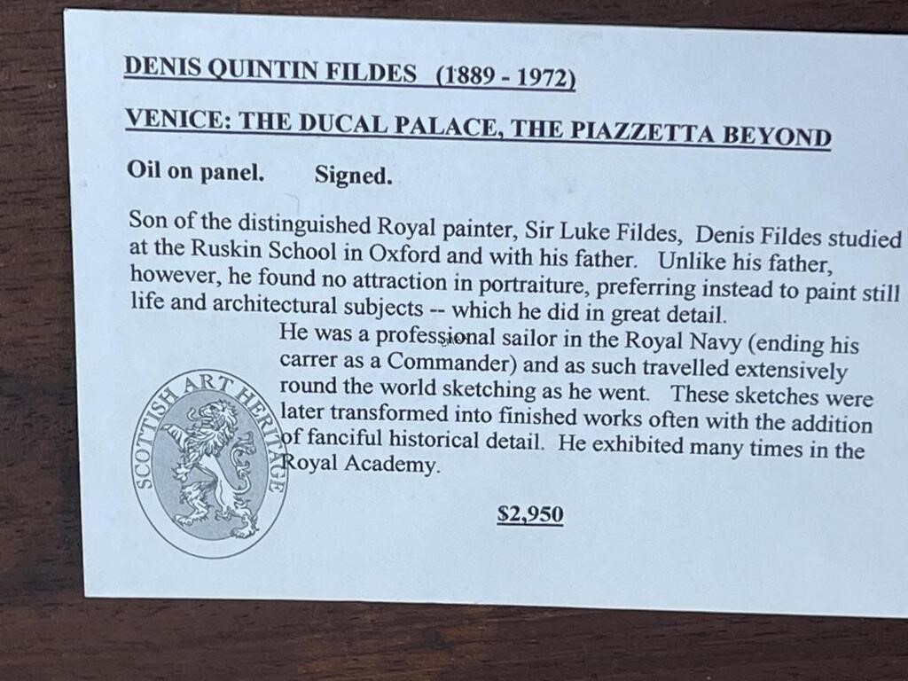 Denis Fildes | OIL ON PANEL VENICE BY DENIS QUINTAN FILDES | MutualArt