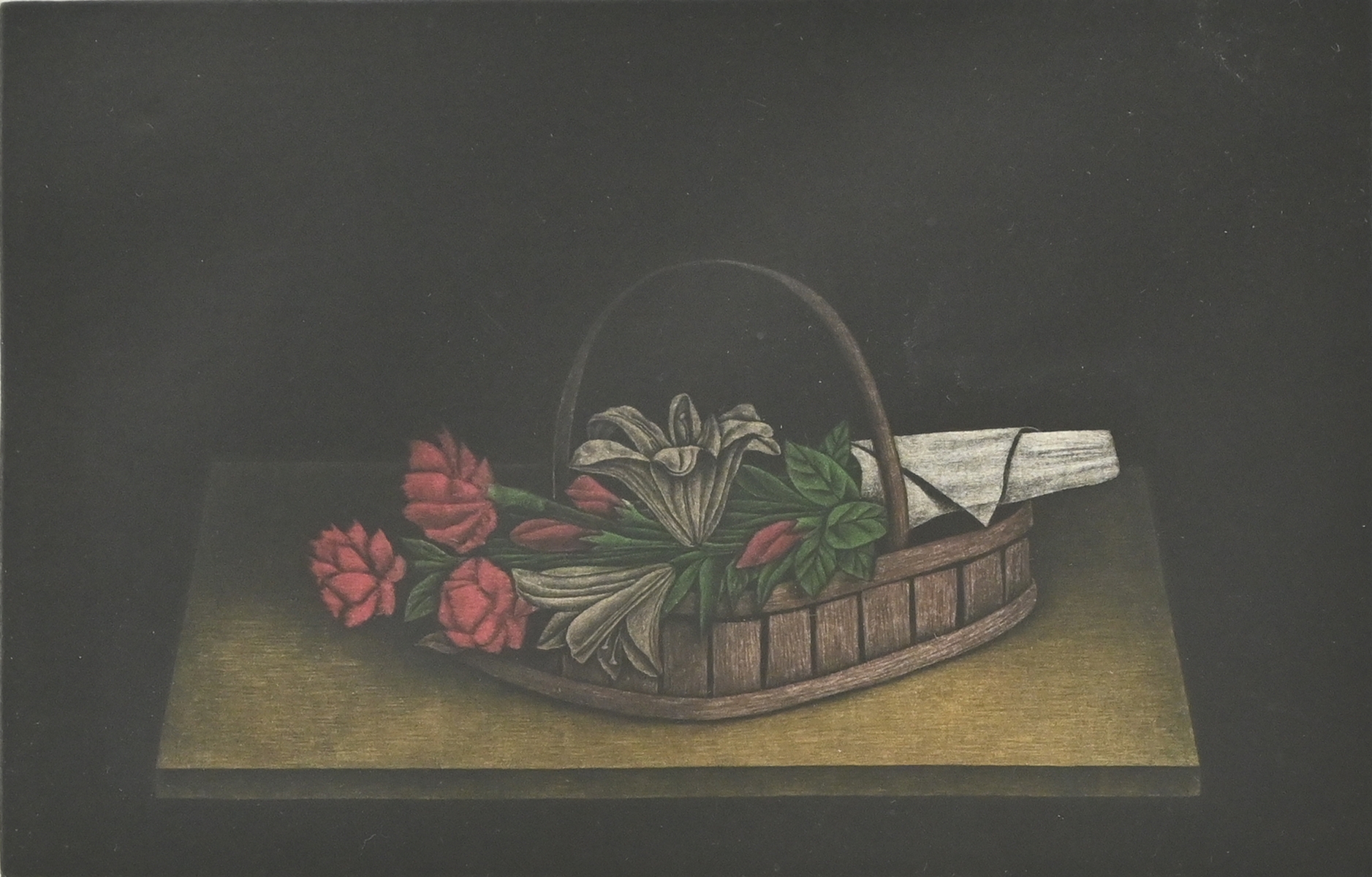 Tomoe Yokoi | 3 Mezzotints; 1) Roses in a Basket (1943) | MutualArt