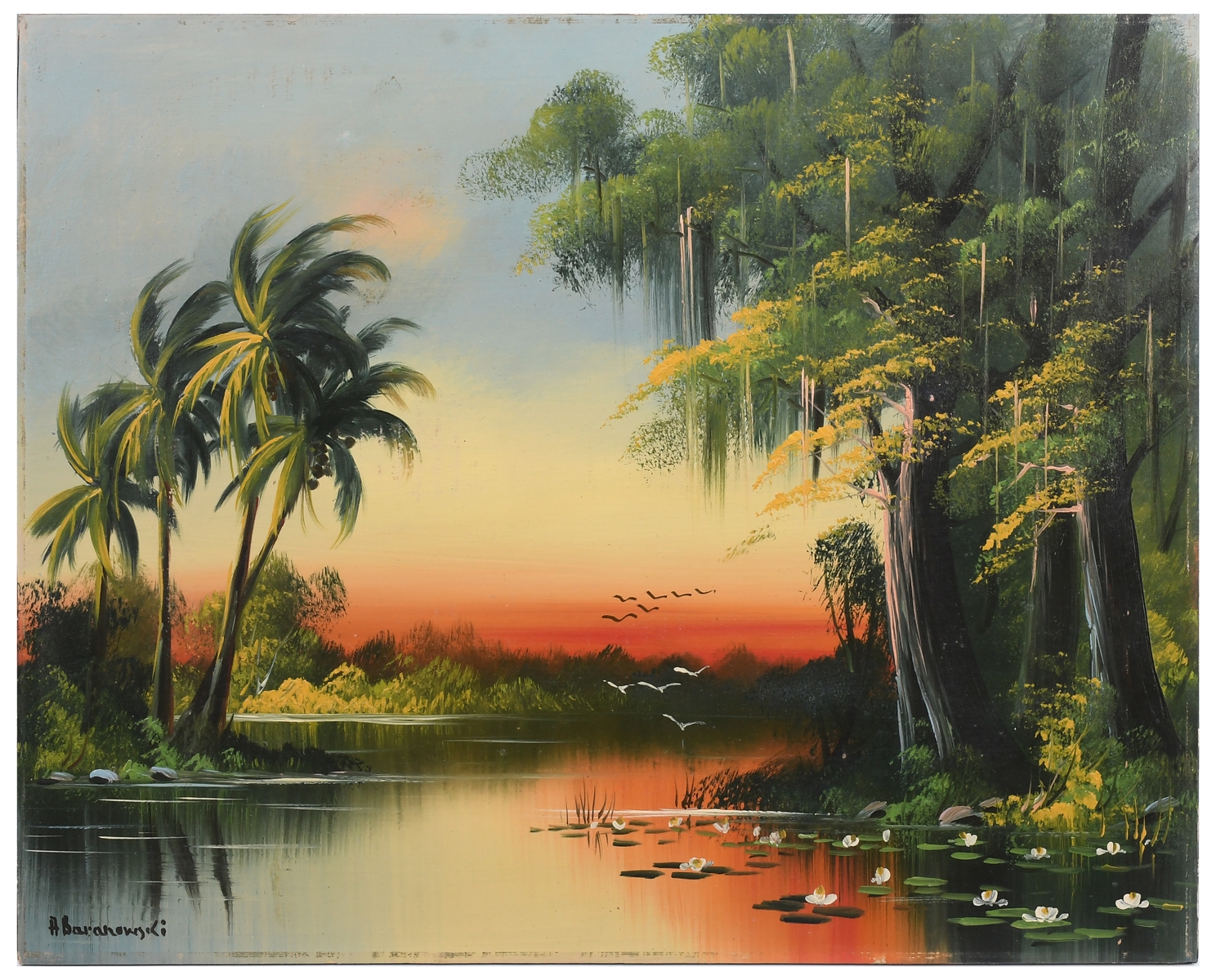 Alexander Baranowski | Nocturnal Florida Scene with Figures by a ...