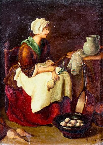 A. Hobner | Woman Peeling Potatoes | MutualArt