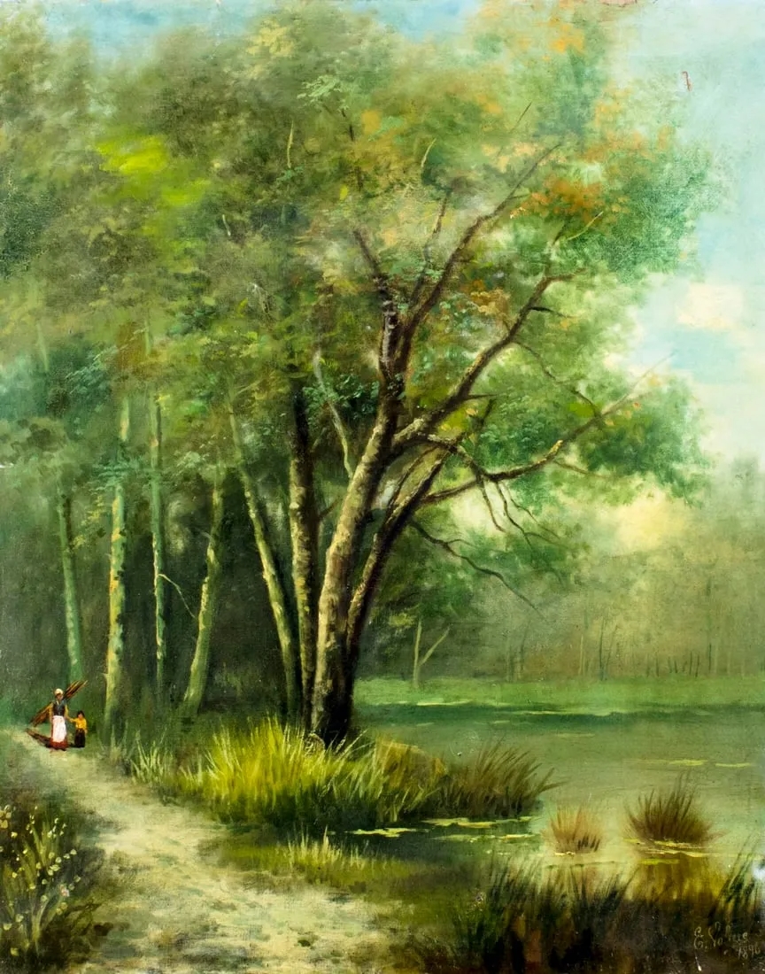 E. Volare | Lake Landscape with Figures (1896) | MutualArt