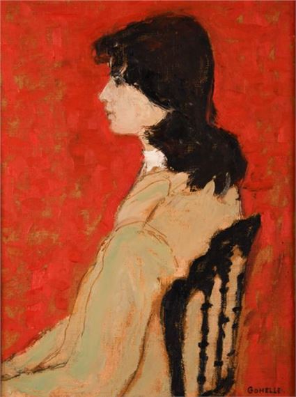 Marie-Josèphe Dyen | Femme de profil sur fond rouge | MutualArt