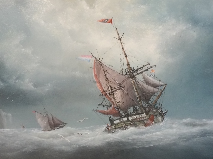 Paul J Wintrip | sailing ships in choppy seas beyond headland | MutualArt