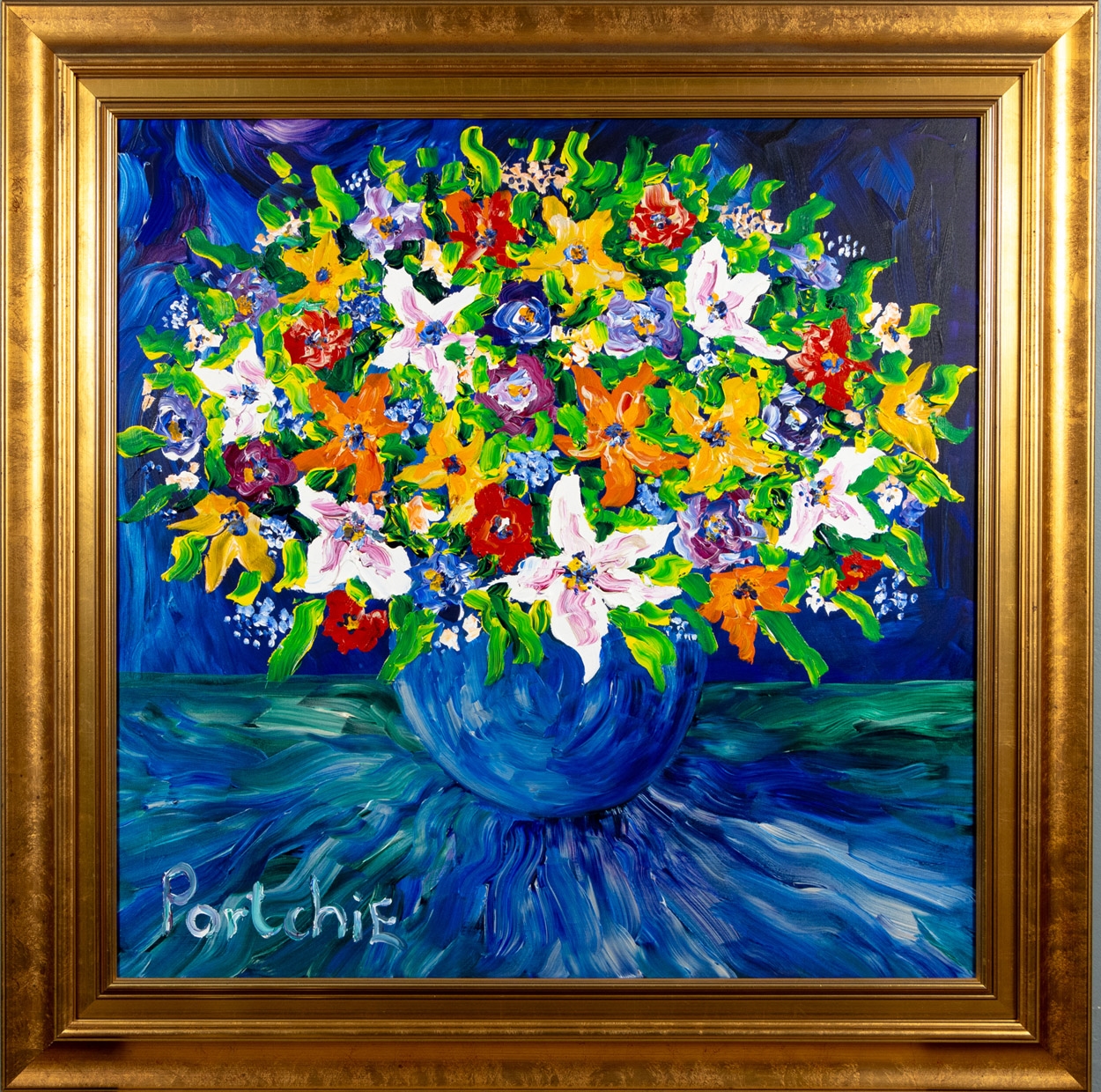 Portchie | still life of flowers in a blue vase | MutualArt