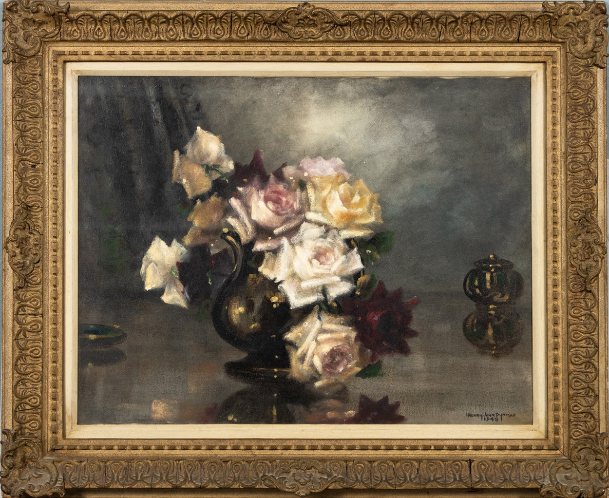 Henry John Dykman | still life of roses in copper vase (1948) | MutualArt