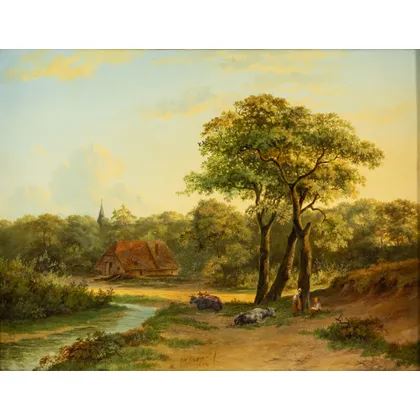 Jan Hendrik Breijer | Landschap met koeien bij beek (1843) | MutualArt