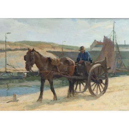 Willy Sluiter | Man met paardenkar bij de Katwijkse uitwatering | MutualArt