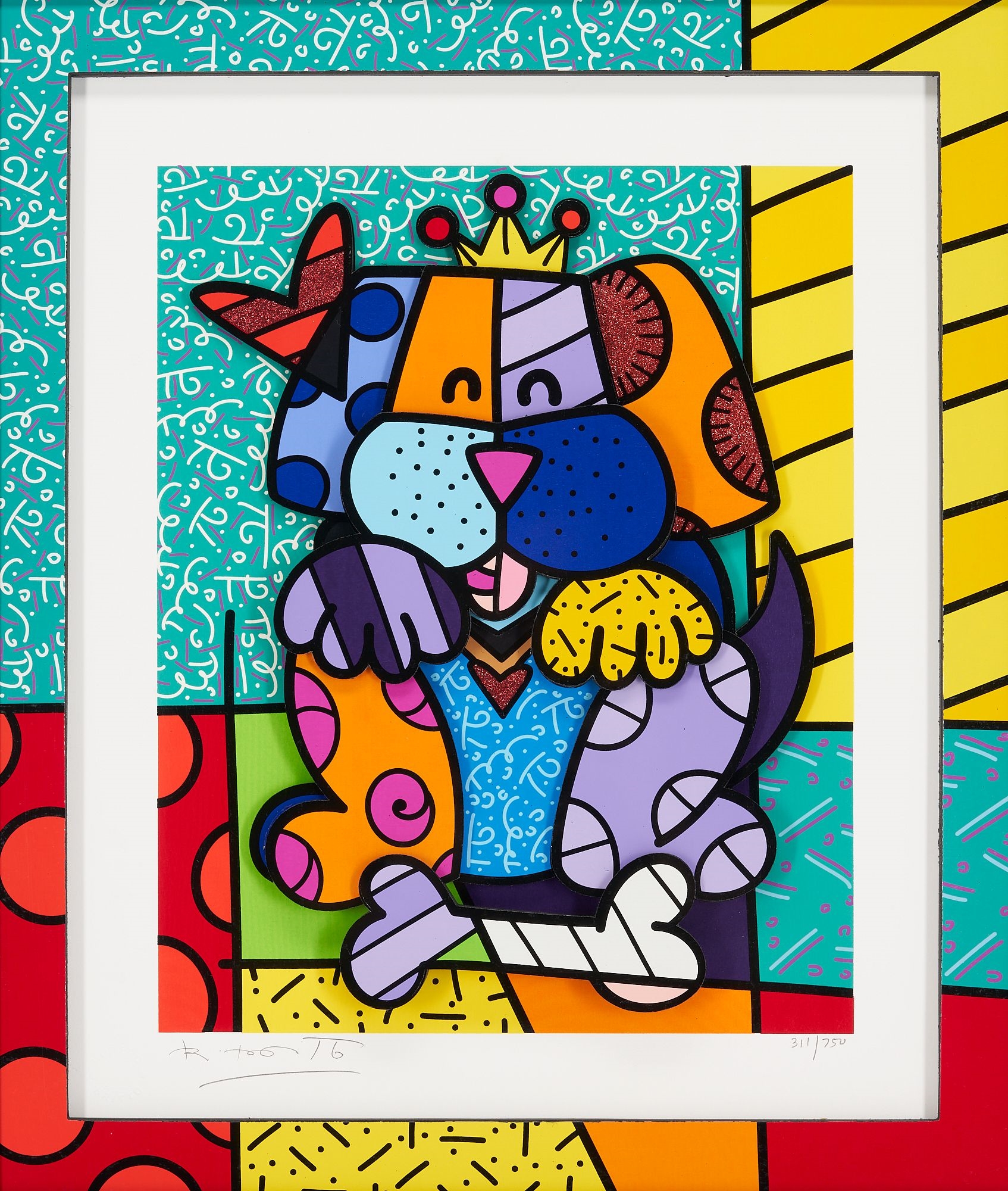 Romero Britto | Romero Britto 3-D Dog with Bone Serigraph | MutualArt