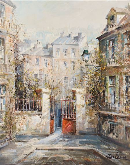 Lucien Delarue | Lucien Delarue Large Oil Painting: Impasse du Tetre ...