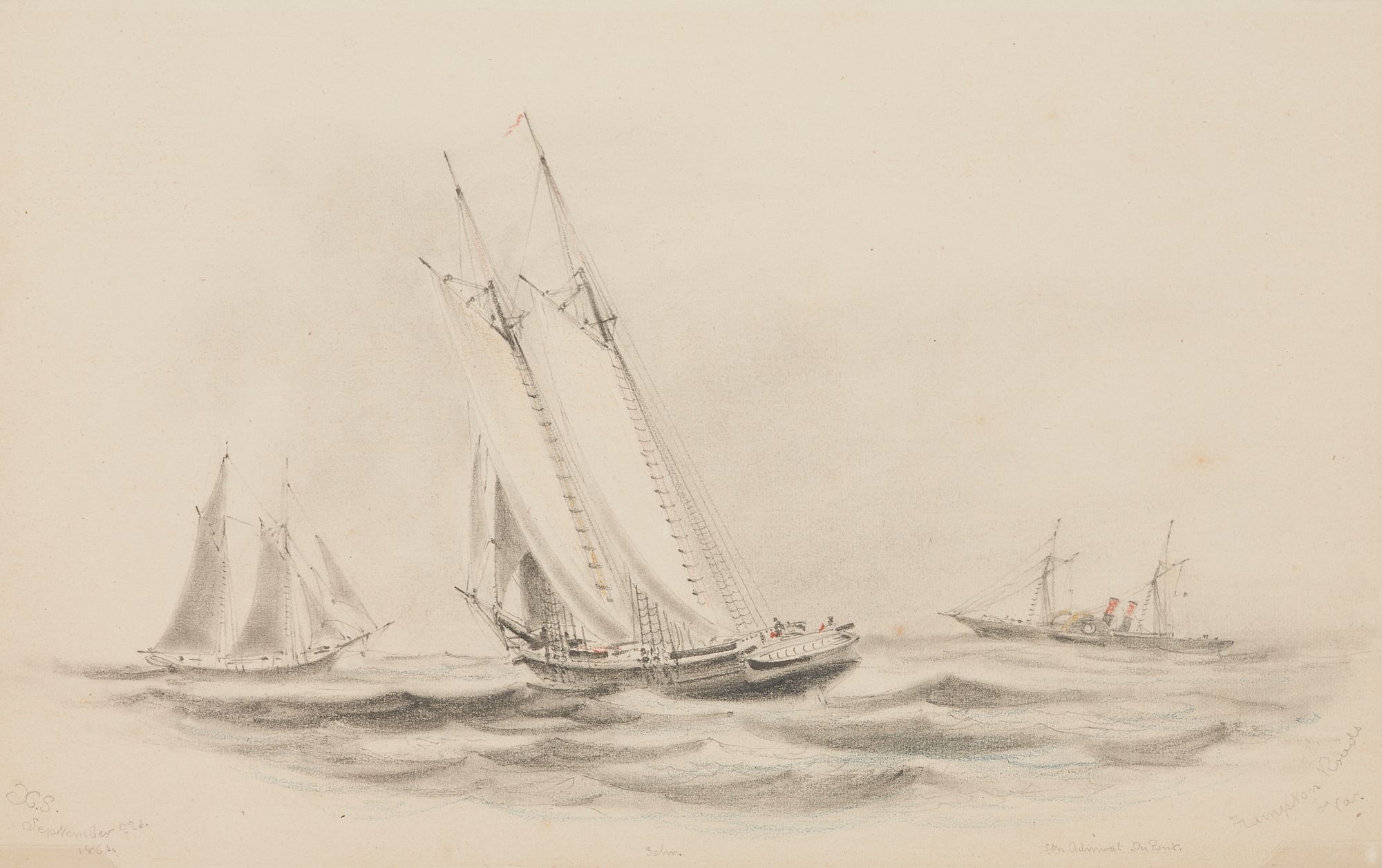 Xanthus Smith | Xanthus Smith Drawing, Ships at Hampton Roads incl ...