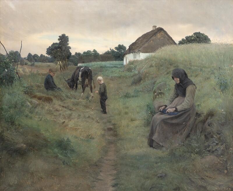 Niels Pedersen Mols | Children with their grandmother near a farmhouse ...