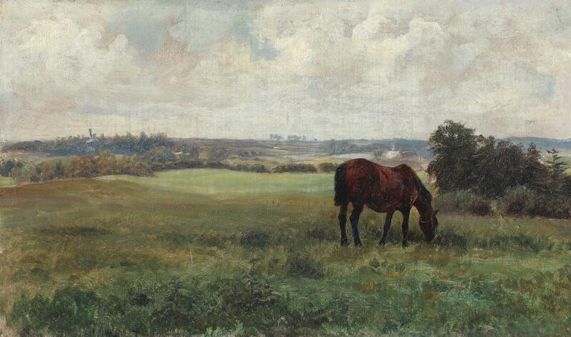 Otto Bache | A summer landscape with a grazing horse by Kjærsgaard ...