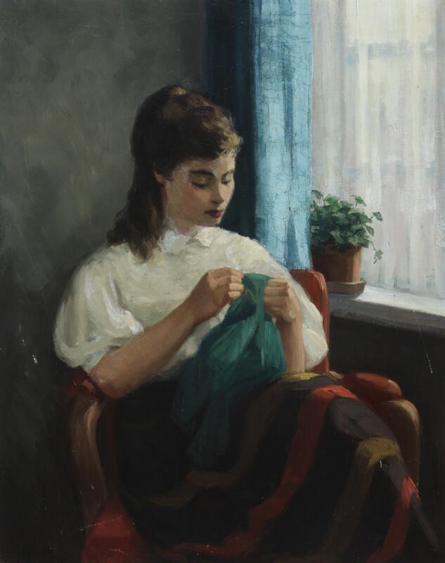 Helge Helme | Interior with a woman at the window | MutualArt