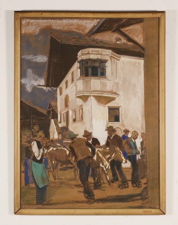 Carl Ederer | Carl Ederer Pastel on Paper Village Scene | MutualArt