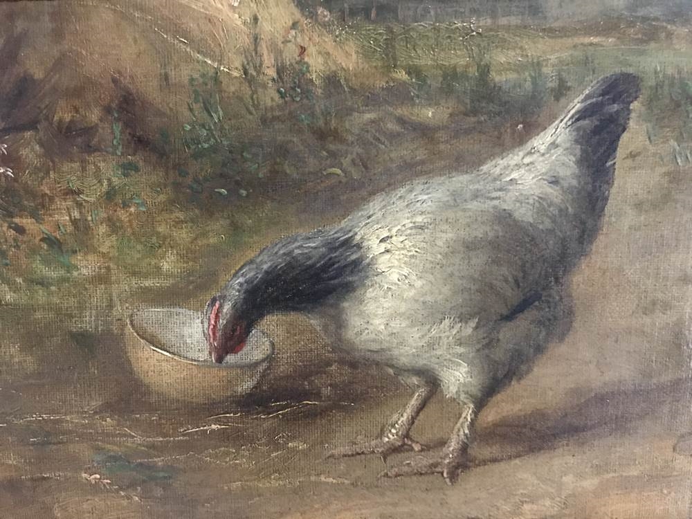 English School, 19th Century | 'Chicken feeding in a farmyard' (19th ...
