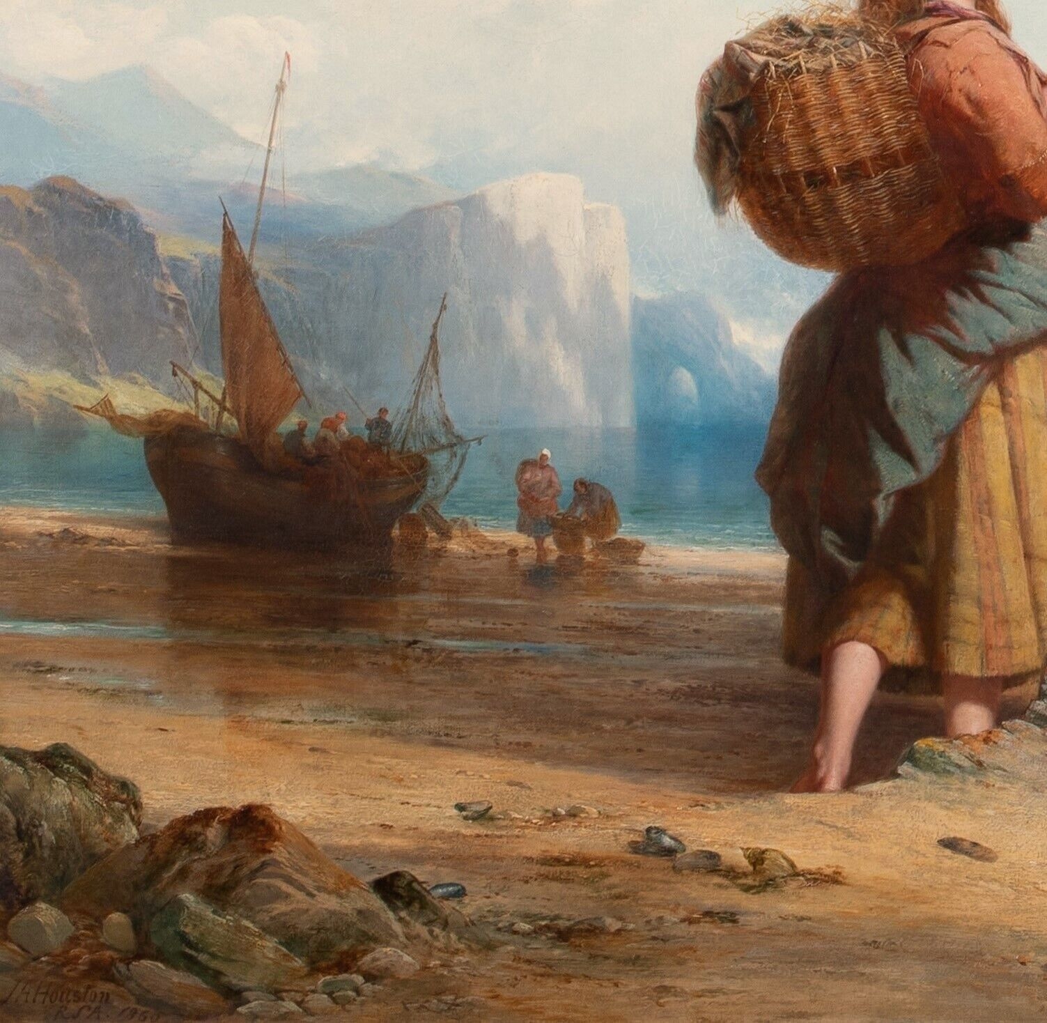 John Adam Houston | FISHERFOLK & CHILDREN BEACH OIL PAINTING (19th ...