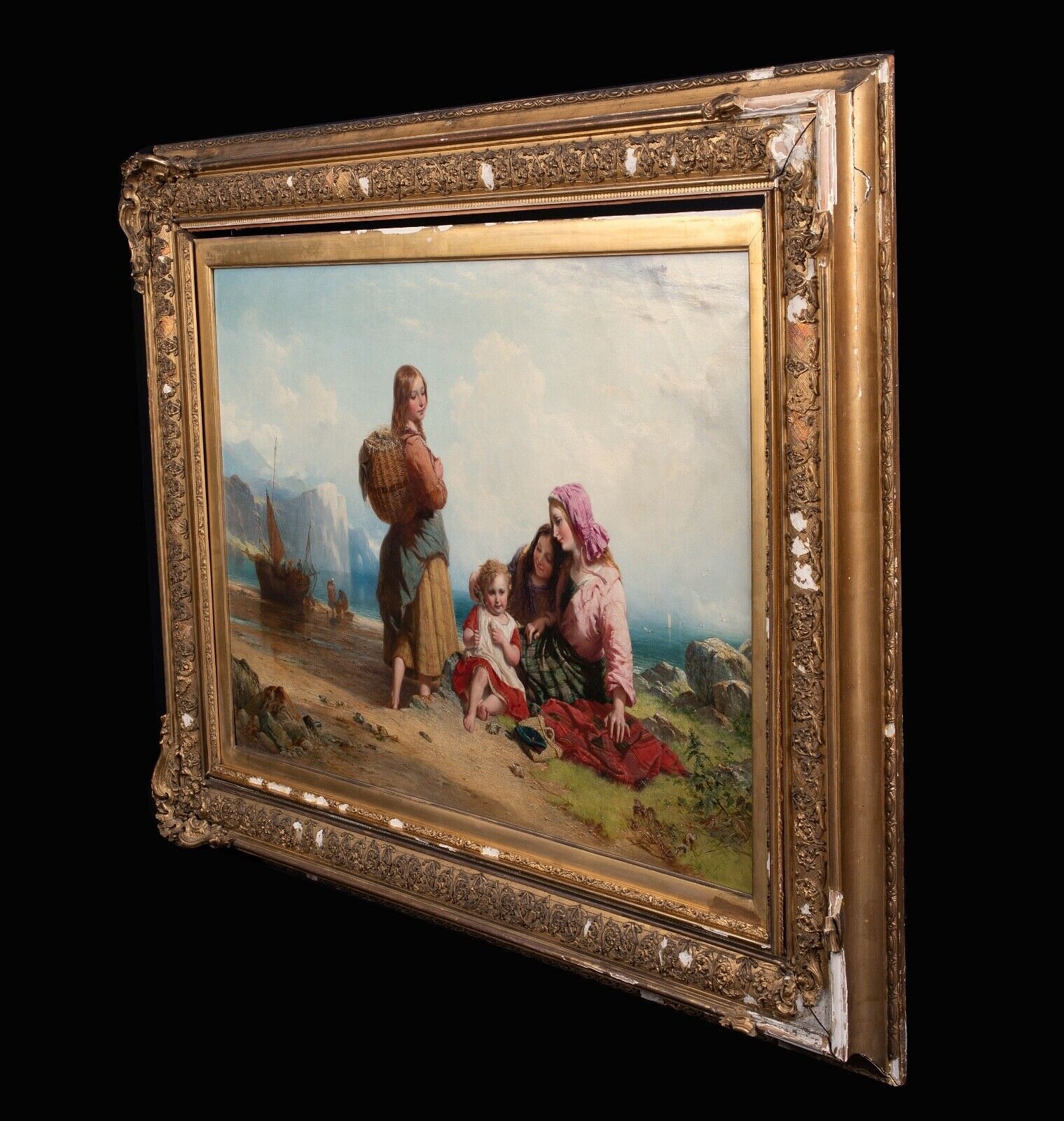 John Adam Houston | FISHERFOLK & CHILDREN BEACH OIL PAINTING (19th ...