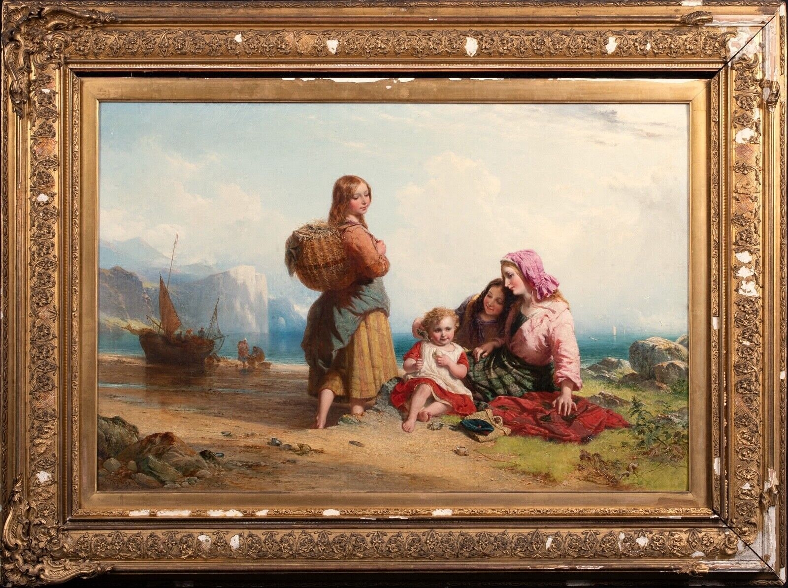John Adam Houston | FISHERFOLK & CHILDREN BEACH OIL PAINTING (19th ...