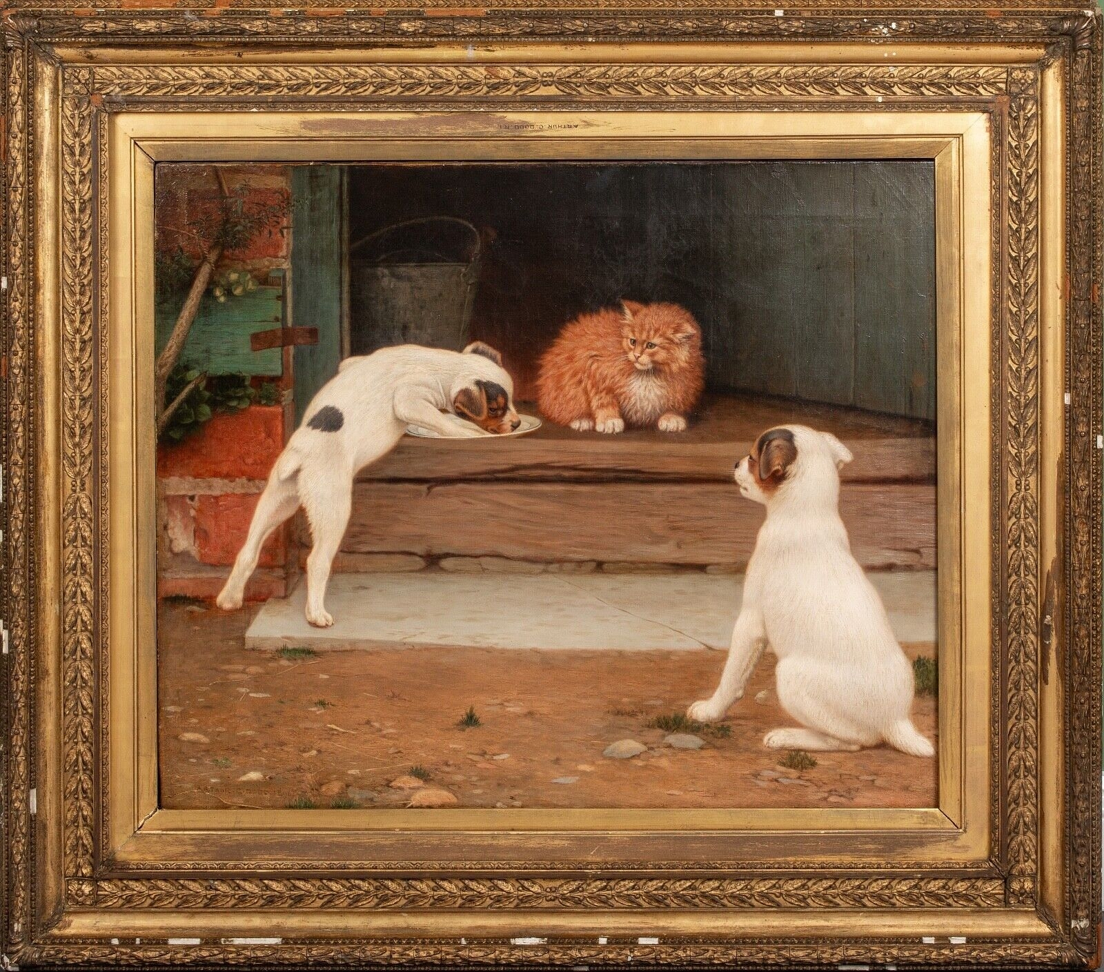 Arthur Charles Dodd | TERRIER PUPPY DOGS & CAT OIL PAINTING (19th ...