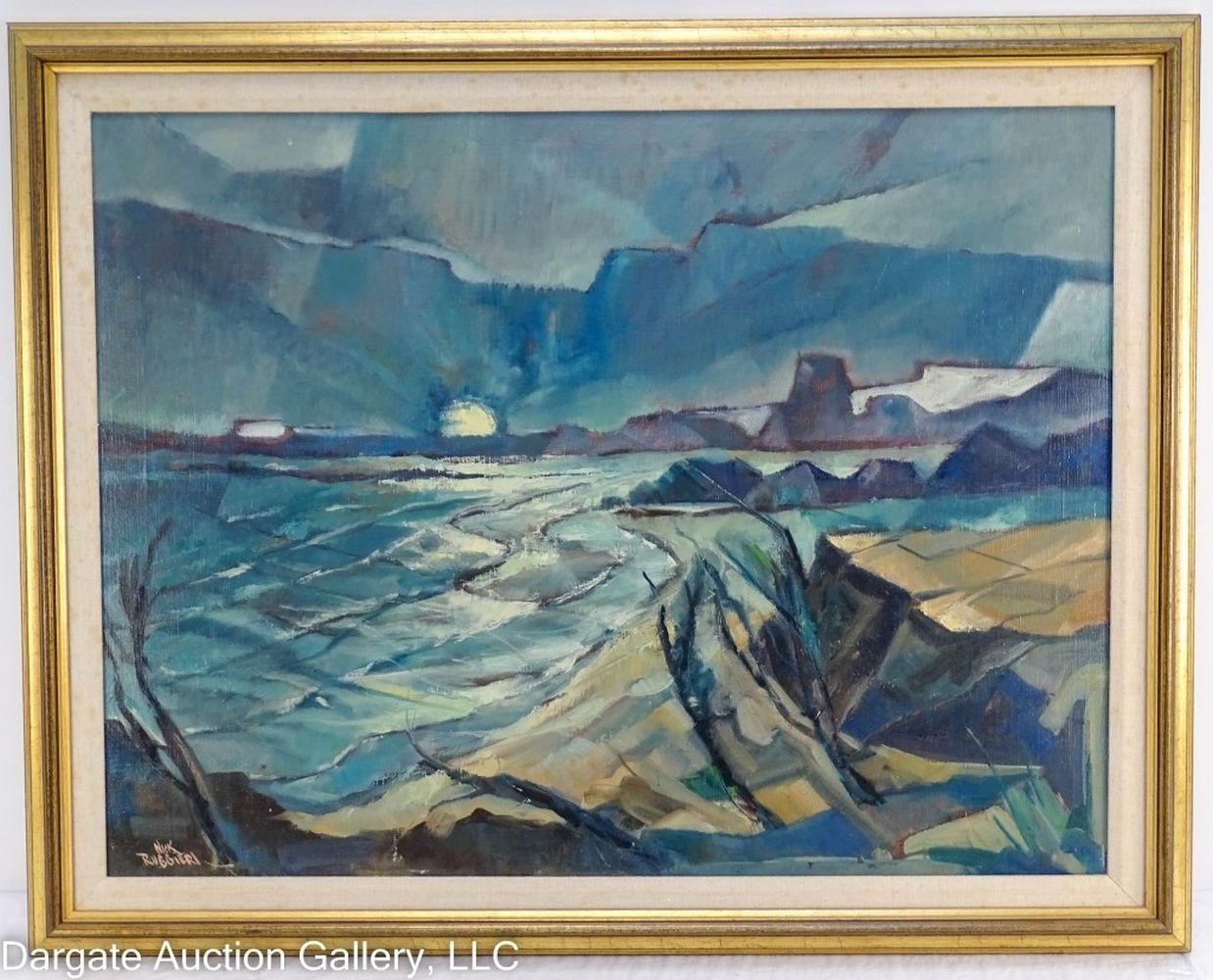 Nick Ruggieri | 1908-1996) Oil on canvas shore scene - Absract style ...